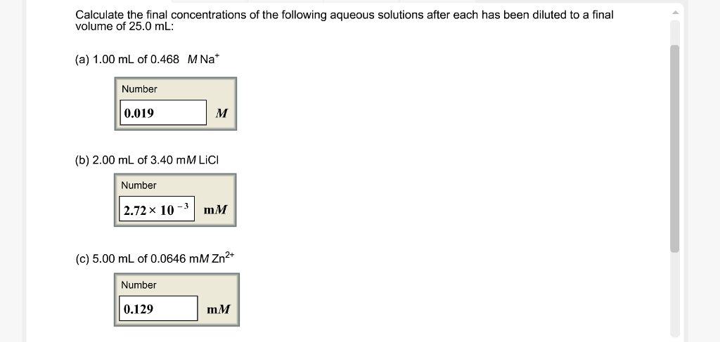Solved Calculate the final concentrations of the following | Chegg.com