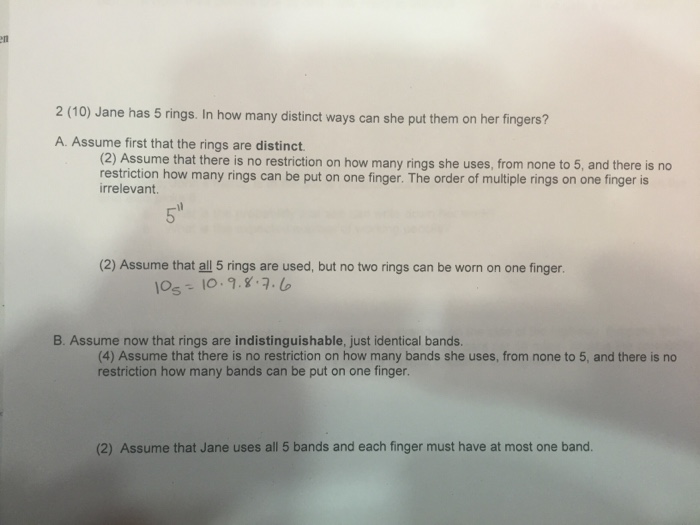 Solved Jane has 5 rings. In how many distinct ways can she | Chegg.com