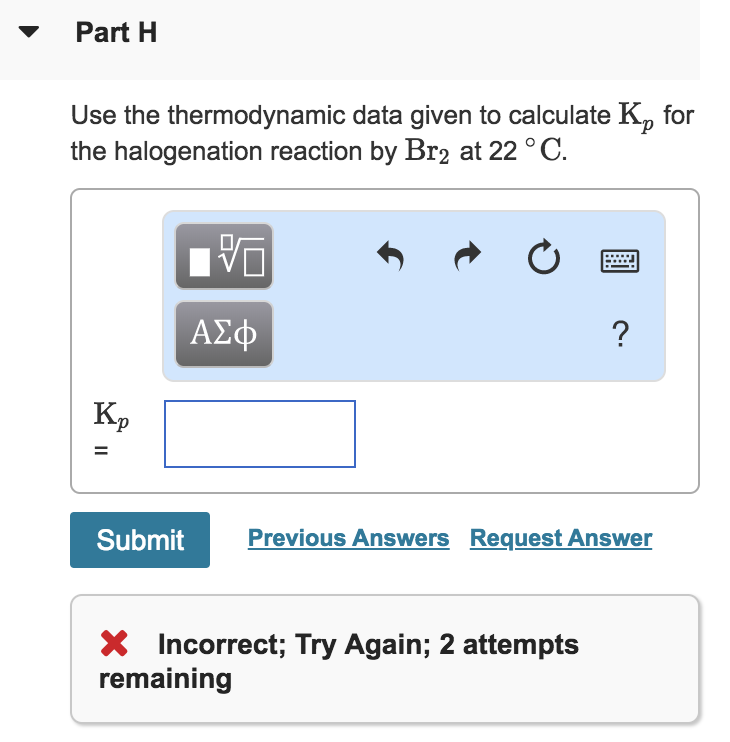 Part H Use the thermodynamic data given to calculate | Chegg.com
