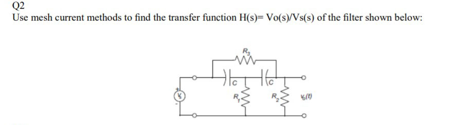 Solved Q2 Use mesh current methods to find the transfer | Chegg.com