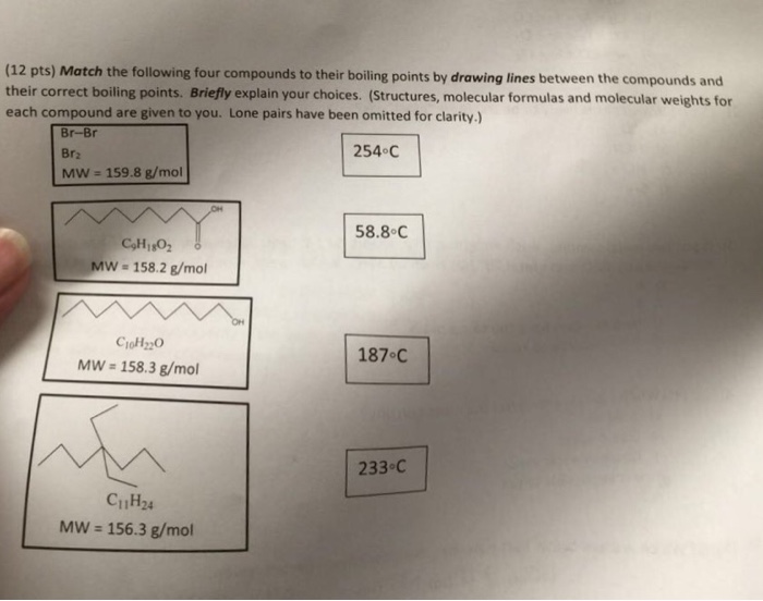 Solved Match the following four compounds to their boiling | Chegg.com