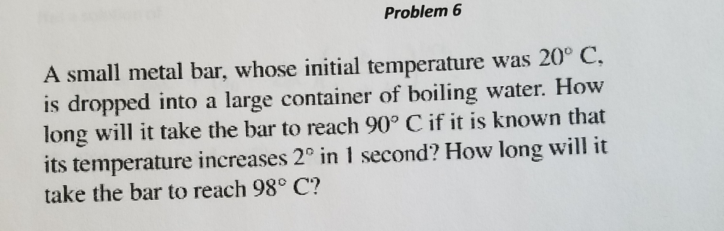 Solved Problem 6 A small metal bar, whose initial | Chegg.com