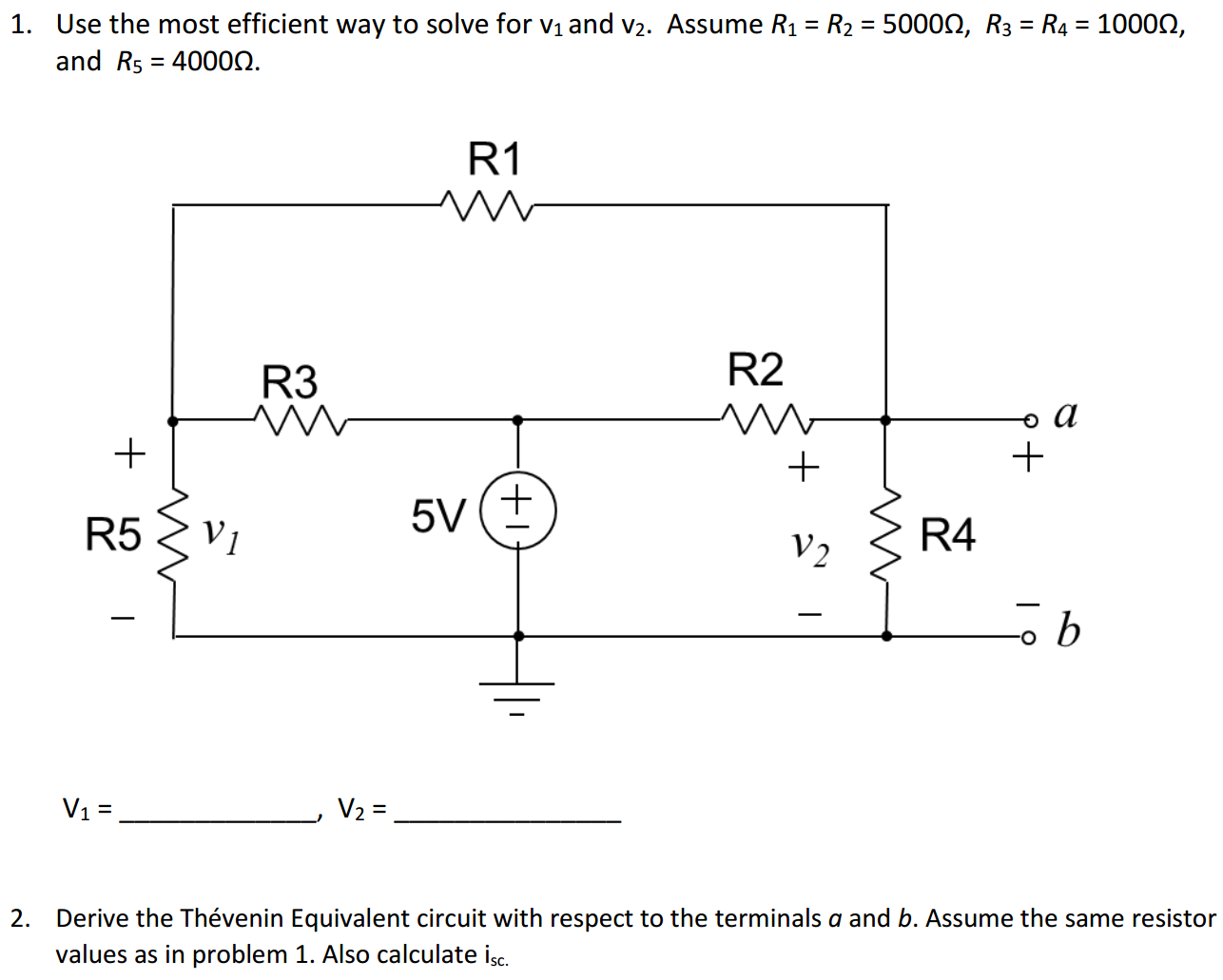 Solved Use the most efficient way to solve for V1 and V2. | Chegg.com