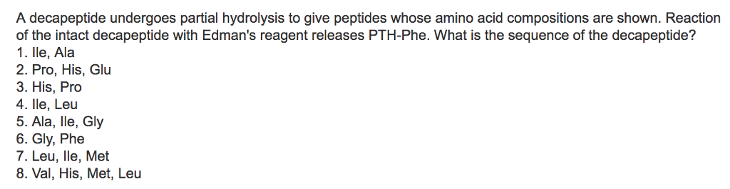 Solved A decapeptide undergoes partial hydrolysis to give | Chegg.com