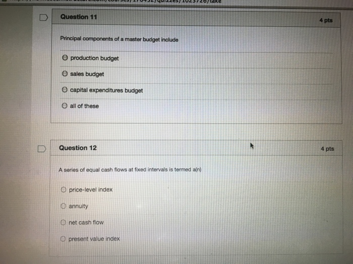 Solved Principal components of a master budget include | Chegg.com