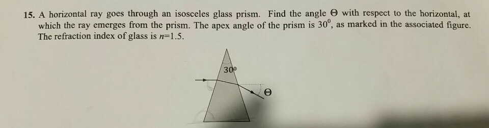 Solved 15. A horizontal ray goes through an isosceles glass | Chegg.com