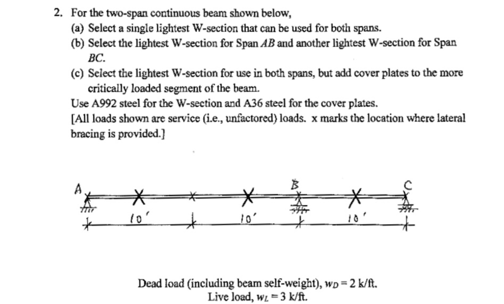 Solved 2. For the two-span continuous beam shown below, (a) | Chegg.com