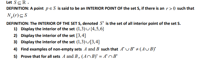 Solved DEFINITION: A point pES is said to be an INTERIOR | Chegg.com