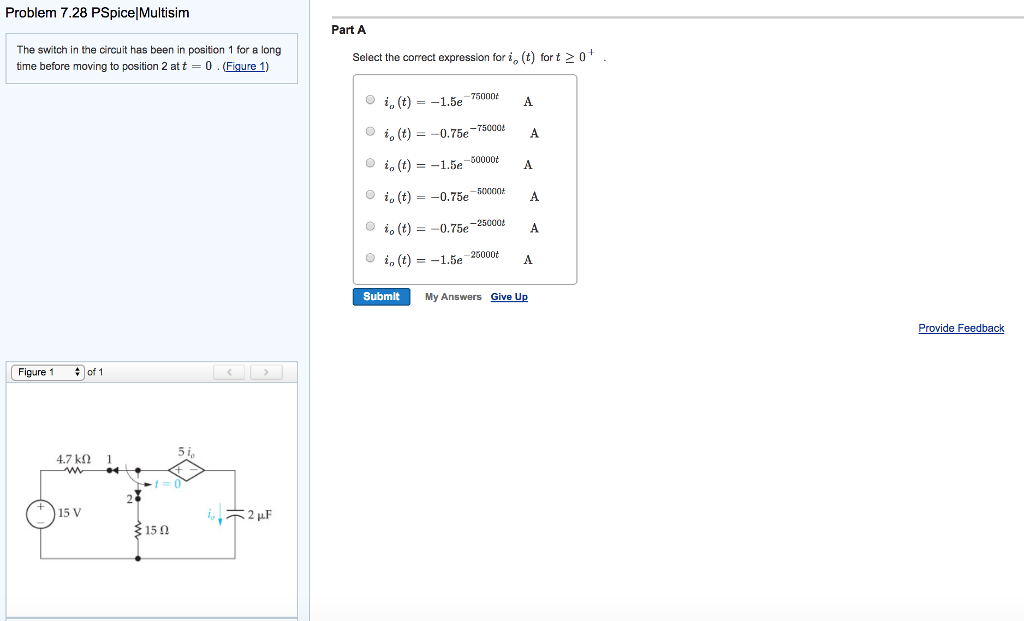 Solved Problem 7.28 PSpice Multisim Part A The switch in the | Chegg.com
