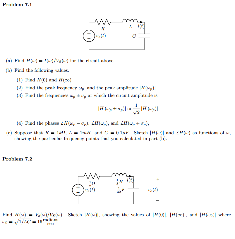 Solved Find H(omega) = I(omega)/V_S(omega) for the circuit | Chegg.com