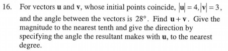 Solved For vectors u and v, whose initial points coincide, | Chegg.com