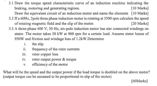 Solved 3.1 Draw the torque speed characteristic curve of an | Chegg.com