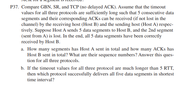 Solved P37. Compare GBN, SR, and TCP (no delayed ACK). | Chegg.com
