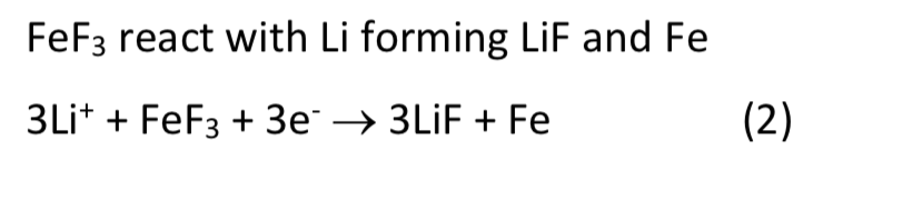 FeF3 react with Li forming LiF and Fe | Chegg.com