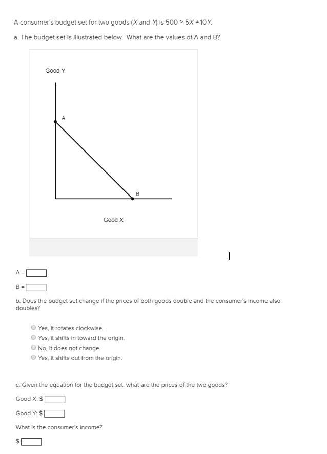 Solved A consumer's budget set for two goods (X and Y) is | Chegg.com