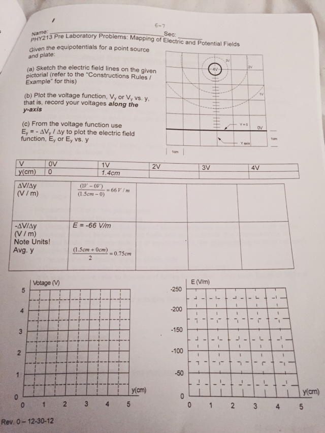 PHY213 Pre Laboratory Problems: Mapping of Electric | Chegg.com