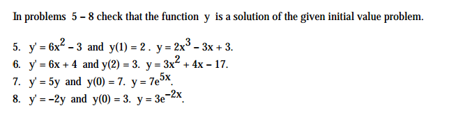 Solved In problems 5-8 check that the function y is a | Chegg.com