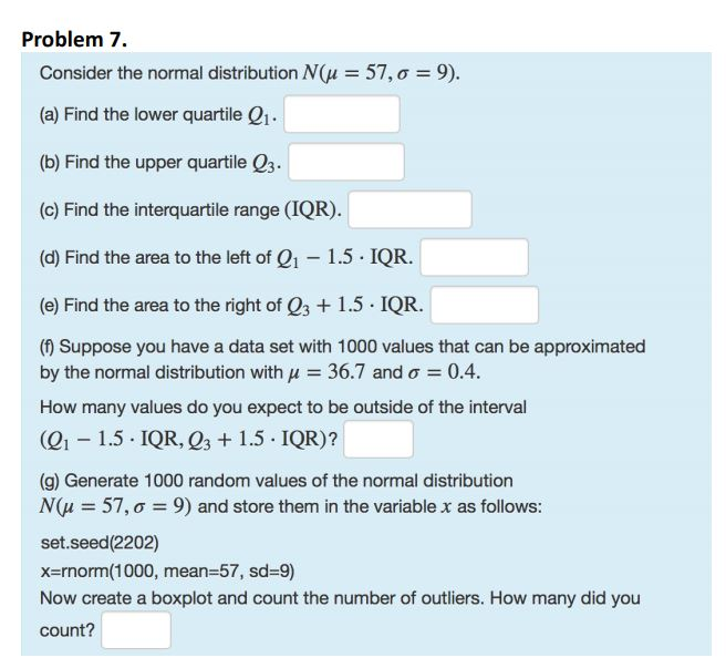 Solved Problem 7 Consider the normal distribution N(μ = 57, | Chegg.com