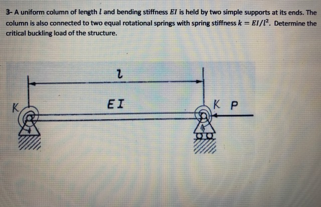 A uniform column of length l and bending stiffness EI | Chegg.com