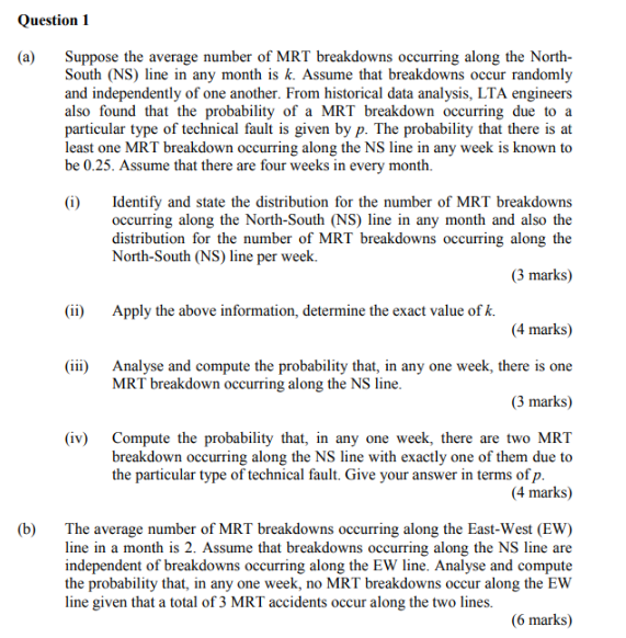 Question 1 (a Suppose the average number of MRT | Chegg.com