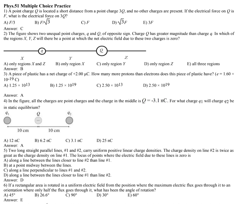 Solved Phys.51 Multiple Choice Practice 1) A point charge Q | Chegg.com