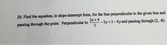 Solved Find the equation, in slope-intercept form, for the | Chegg.com