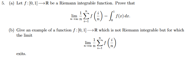 Solved 5. (a) Let f : 10, 11 ?R be a Riemann integrable | Chegg.com