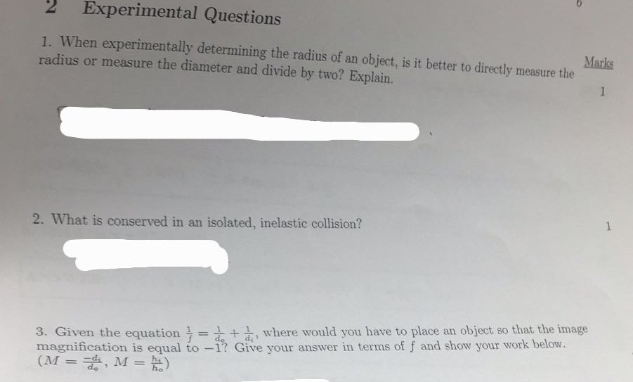 Solved 2 Experimental Questions n experimentally determining | Chegg.com