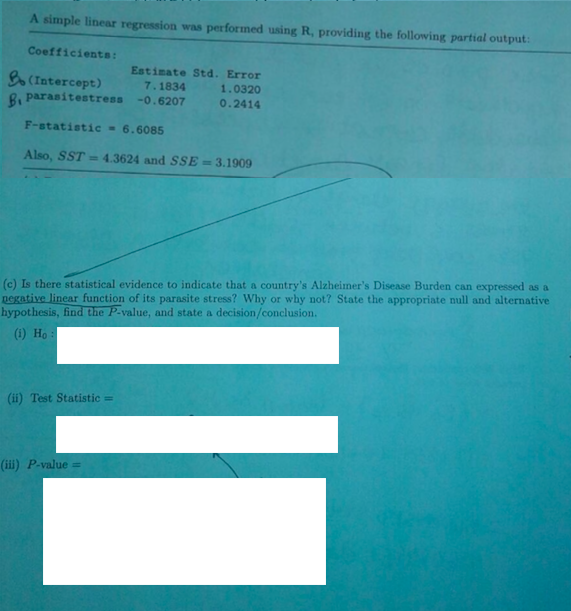 Solved A simple linear regression was performed using R, | Chegg.com
