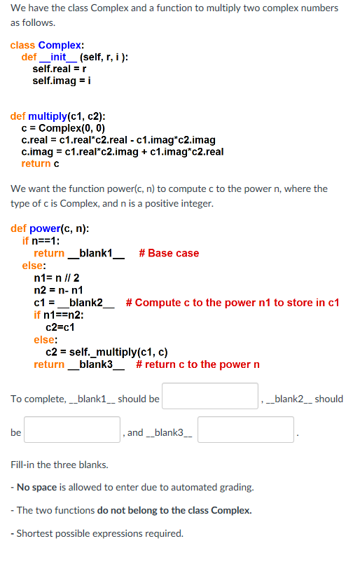 Solved We have the class Complex and a function to multiply | Chegg.com
