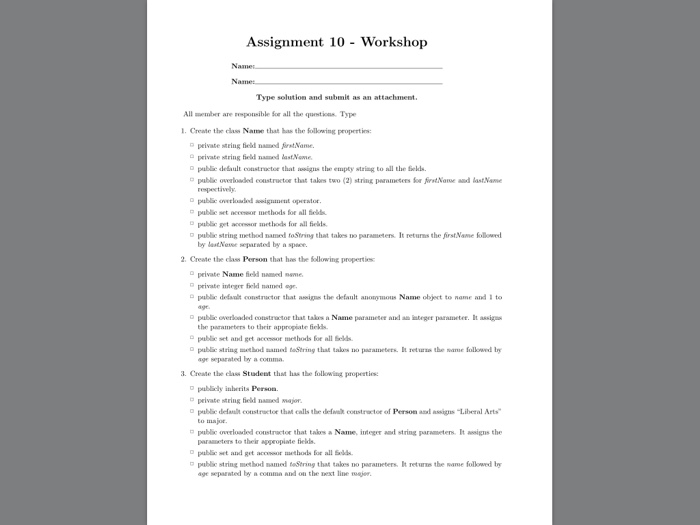 Solved Assignment 10 Workshop Type solution and submit as an | Chegg.com