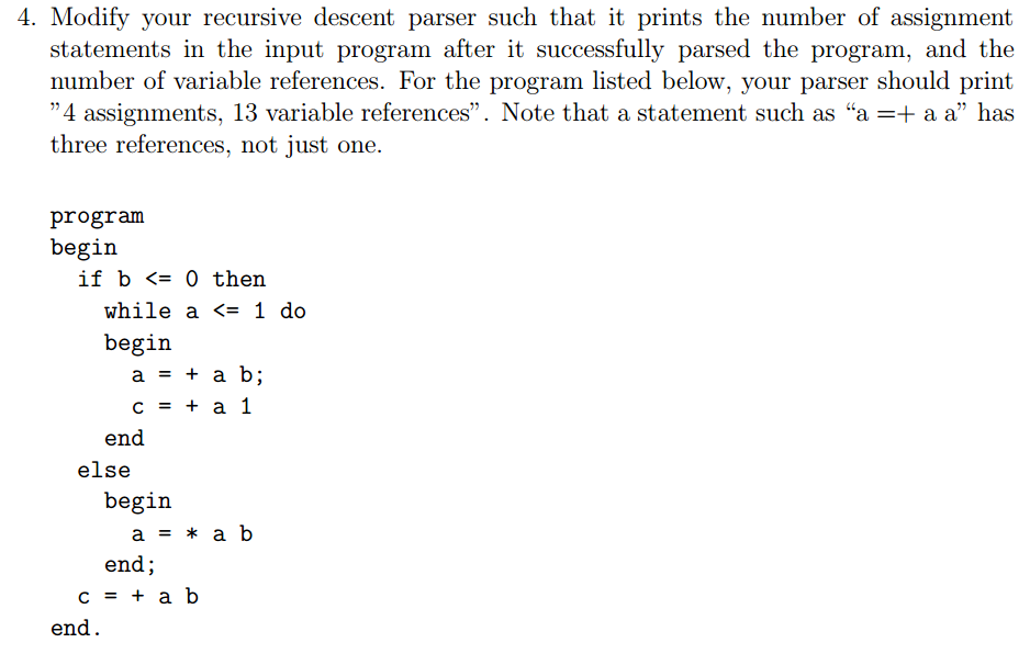 Need help with LL(1) Grammers and Recursive Descent | Chegg.com