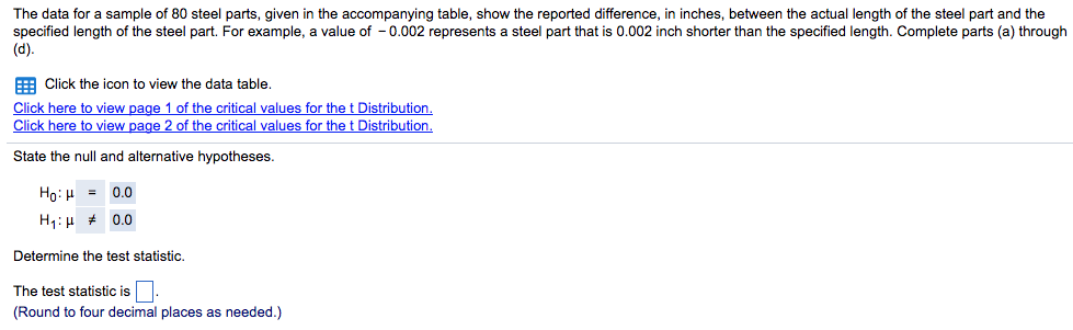 The data for a sample of 80 steel parts, given in the | Chegg.com