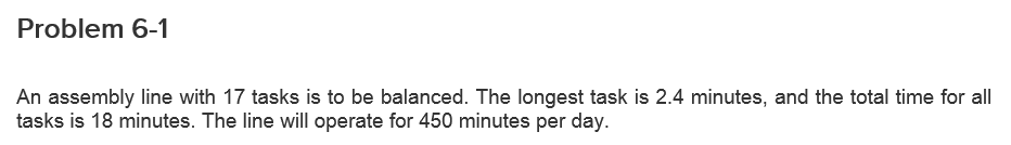 Solved Problem 6-1 An assembly line with 17 tasks is to be | Chegg.com