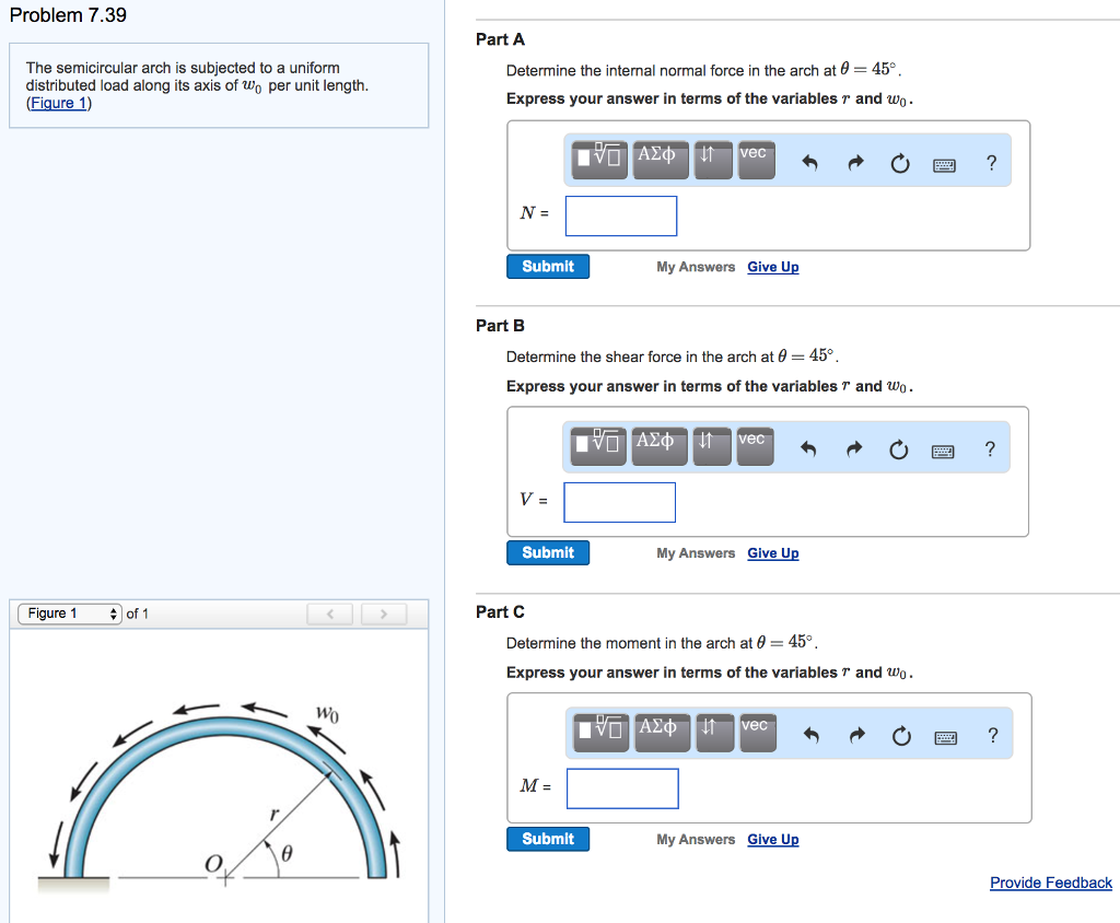 Solved Problem 7.39 The semicircular arch is subjected to | Chegg.com