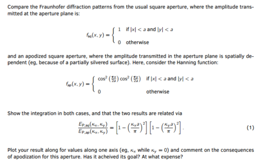 Solved Compare the Fraunhofer diffraction pattern from the | Chegg.com