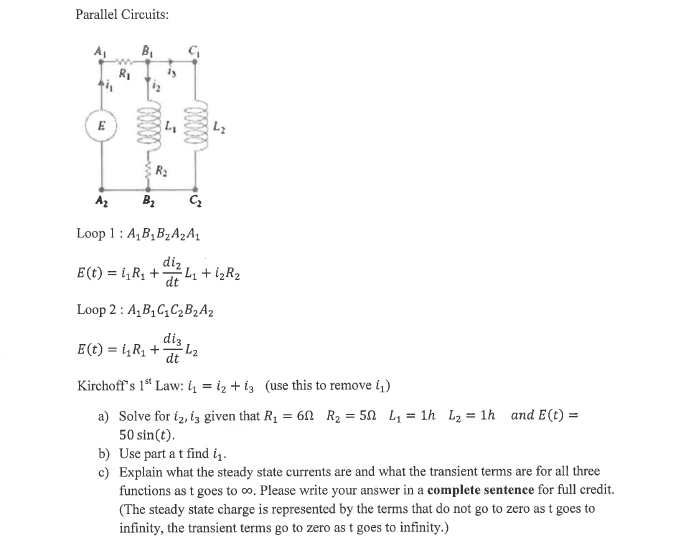 Solved Parallel Circuits: R2 Loop 1 A1B1B2A2A1 diz L1 i 2112 | Chegg.com