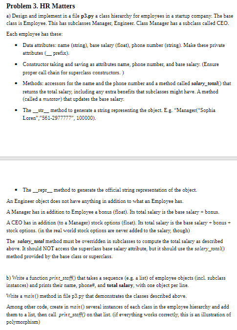 Solved Problem 3. HR Matters a) Design and implement in a | Chegg.com