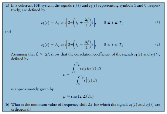Solved In a coherent FSK system, the signals s_1(t) and | Chegg.com