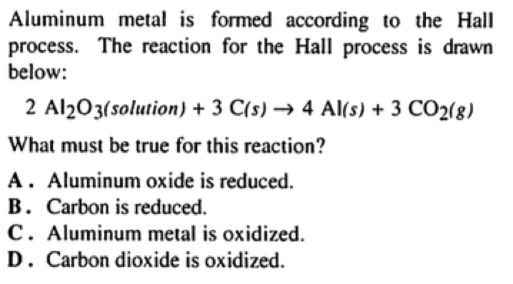 Solved Aluminum metal is formed according to the Hall | Chegg.com