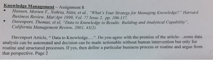 Solved Knowledge Management hybull Hansen, Morten T., | Chegg.com