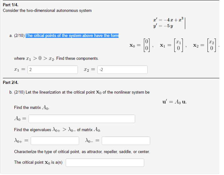 Consider the two-dimensional autonomous system x' = | Chegg.com