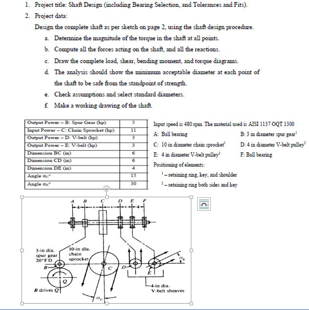 Solved 1. Project tite: Shaft Design (including Bearing | Chegg.com