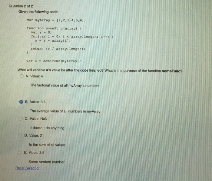 Solved Given the following code: var myArray - | Chegg.com