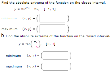 Solved Find the absolute extrema of the function on the | Chegg.com