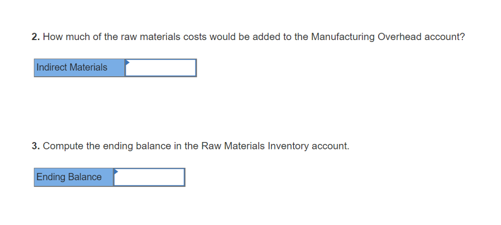 Solved Fairfield Company’s raw materials inventory | Chegg.com