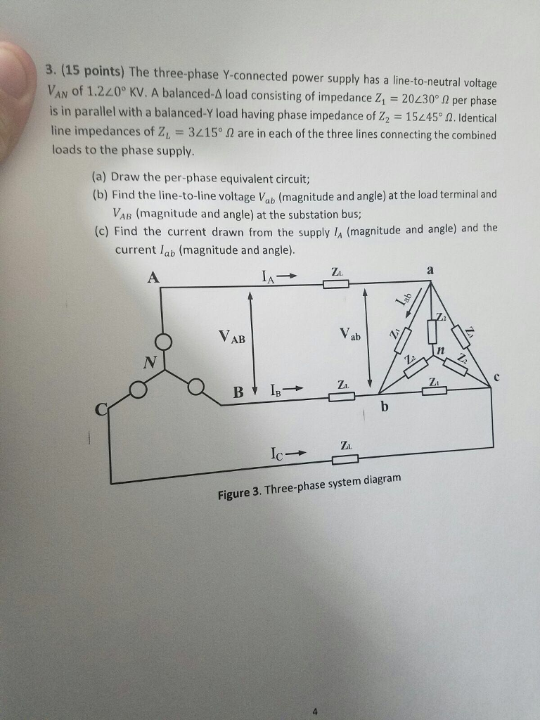Solved 3. (15 points) The three-phase Y-connected power | Chegg.com