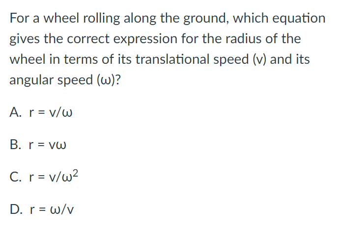 Solved For a wheel rolling along the ground, which equation | Chegg.com