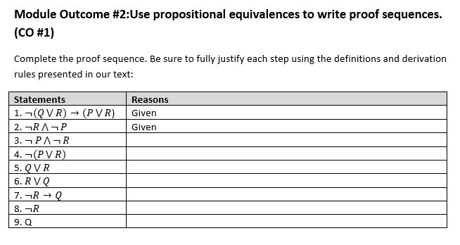 Solved Module Outcome #2:Use propositional equivalences to | Chegg.com