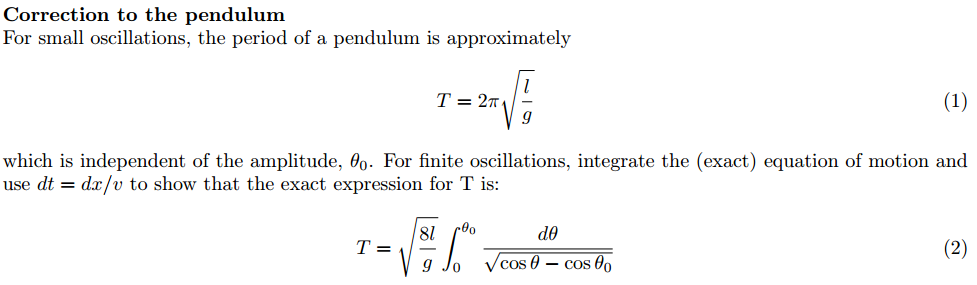 Solved Correction to the pendulum For small oscillations, | Chegg.com